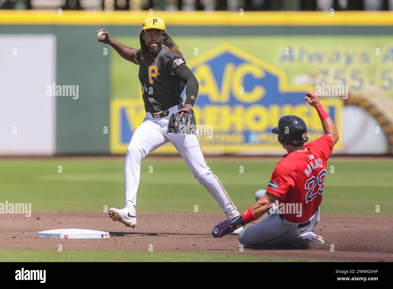Bradenton, FL: Pittsburgh Pirates shortstop Oneil Cruz (15) turns the ...