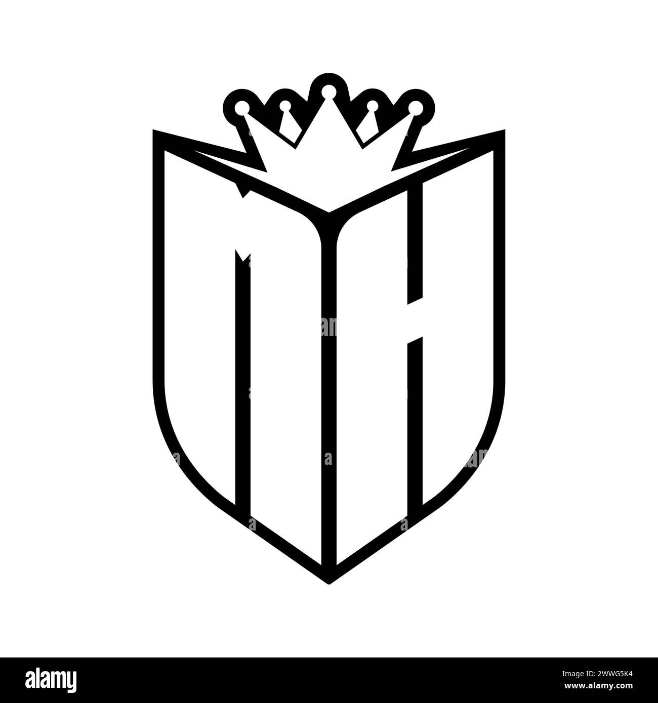 MH Letter bold monogram with shield shape and sharp crown inside shield ...