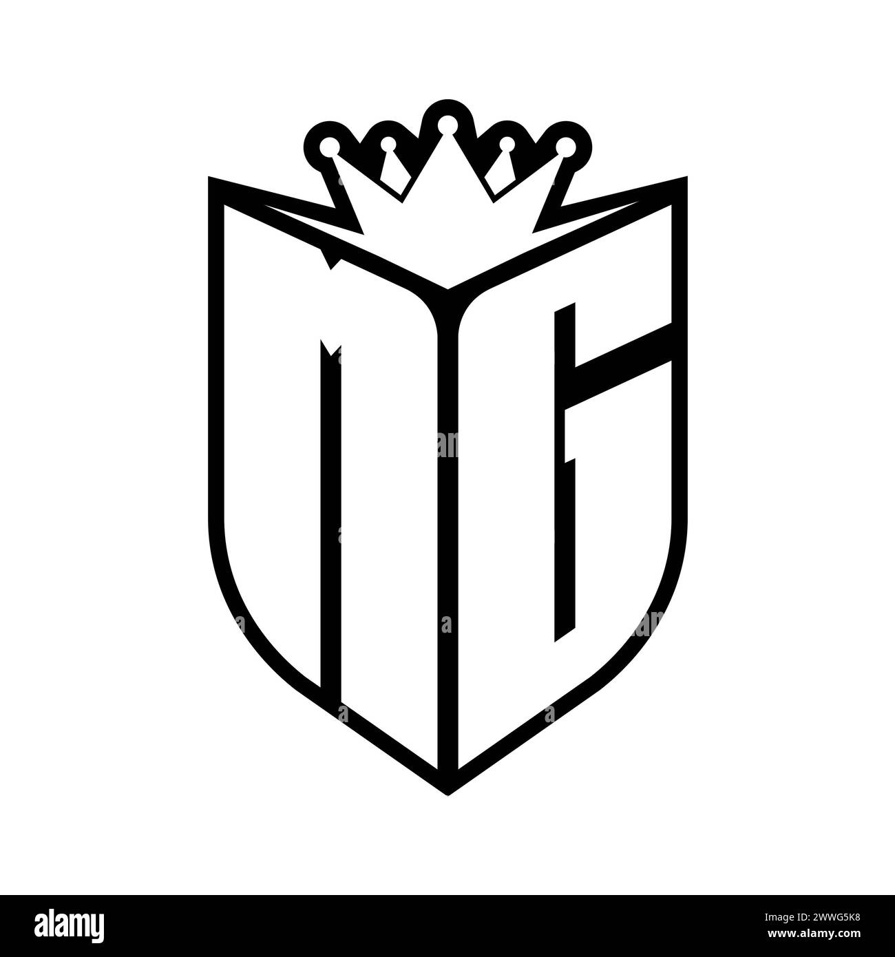 MG Letter bold monogram with shield shape and sharp crown inside shield ...