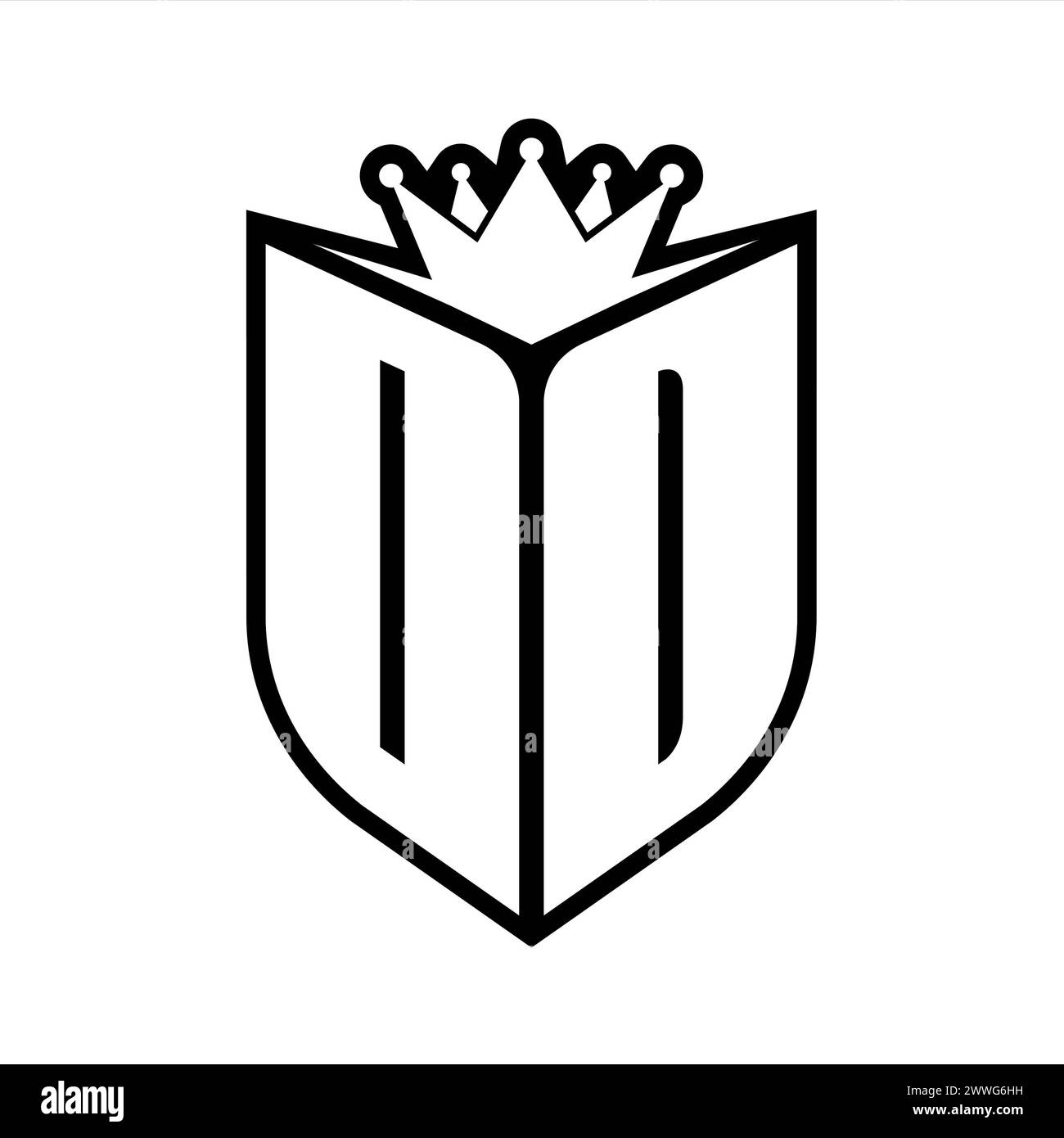 OD Letter bold monogram with shield shape and sharp crown inside shield ...