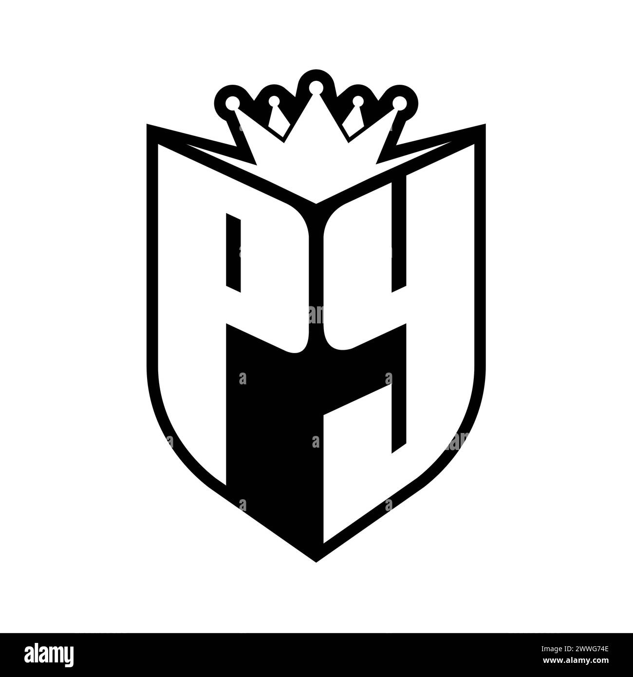PY Letter bold monogram with shield shape and sharp crown inside shield ...