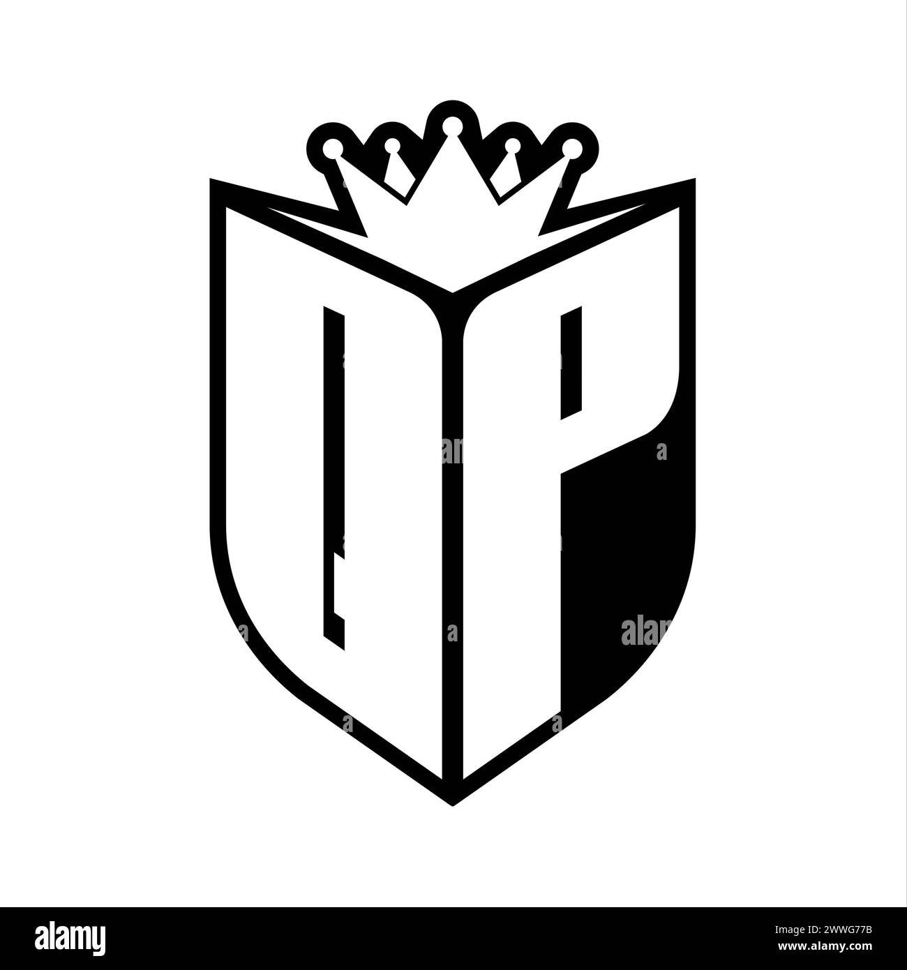 QP Letter bold monogram with shield shape and sharp crown inside shield ...