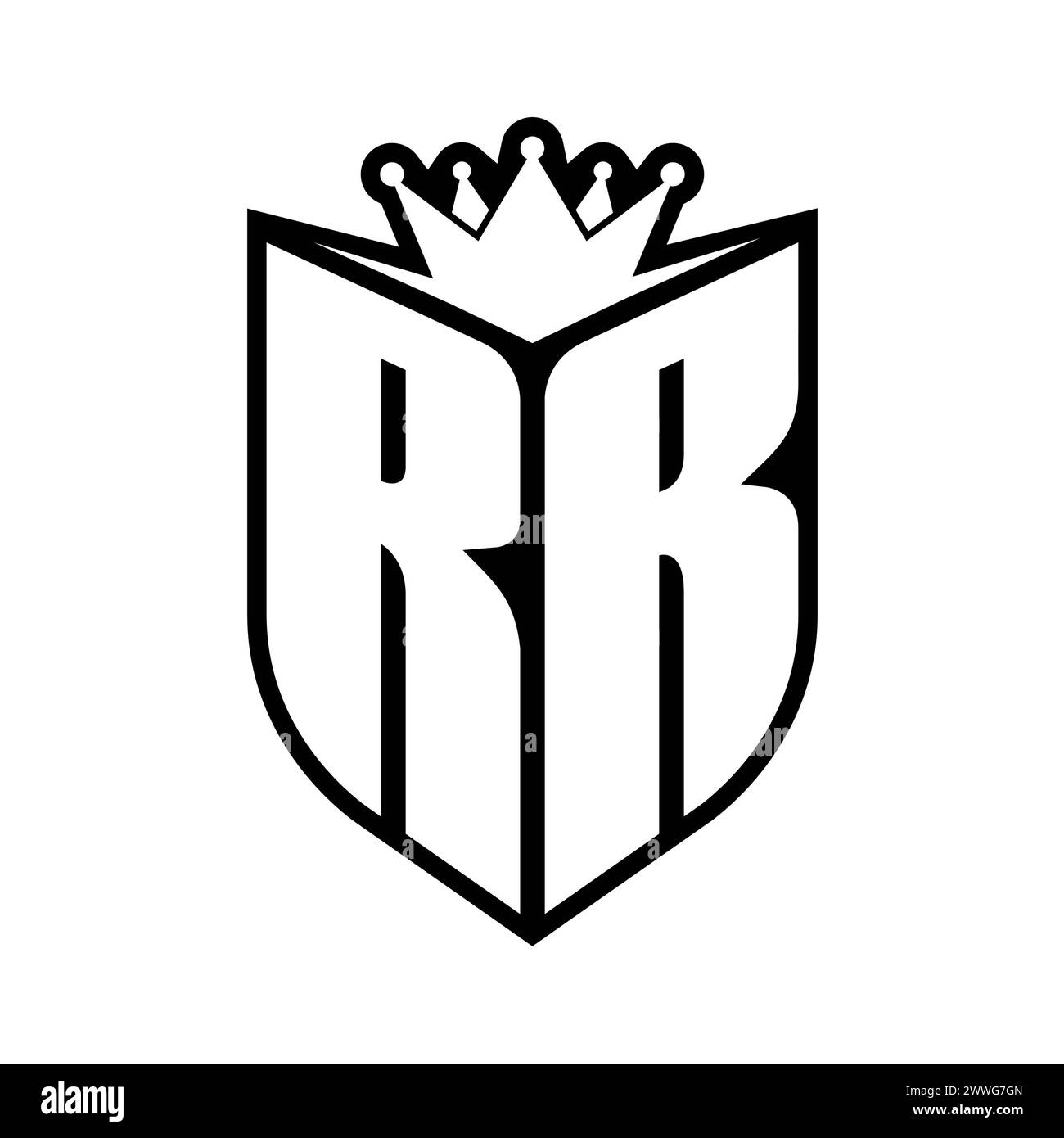 RR Letter bold monogram with shield shape and sharp crown inside shield ...