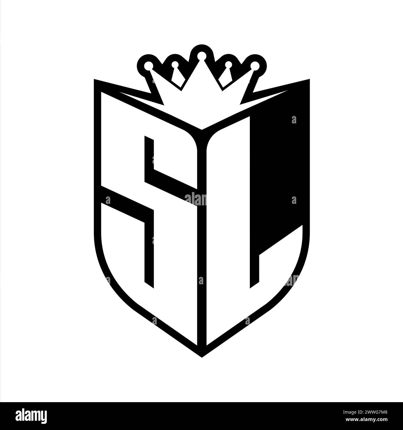 SL Letter bold monogram with shield shape and sharp crown inside shield ...