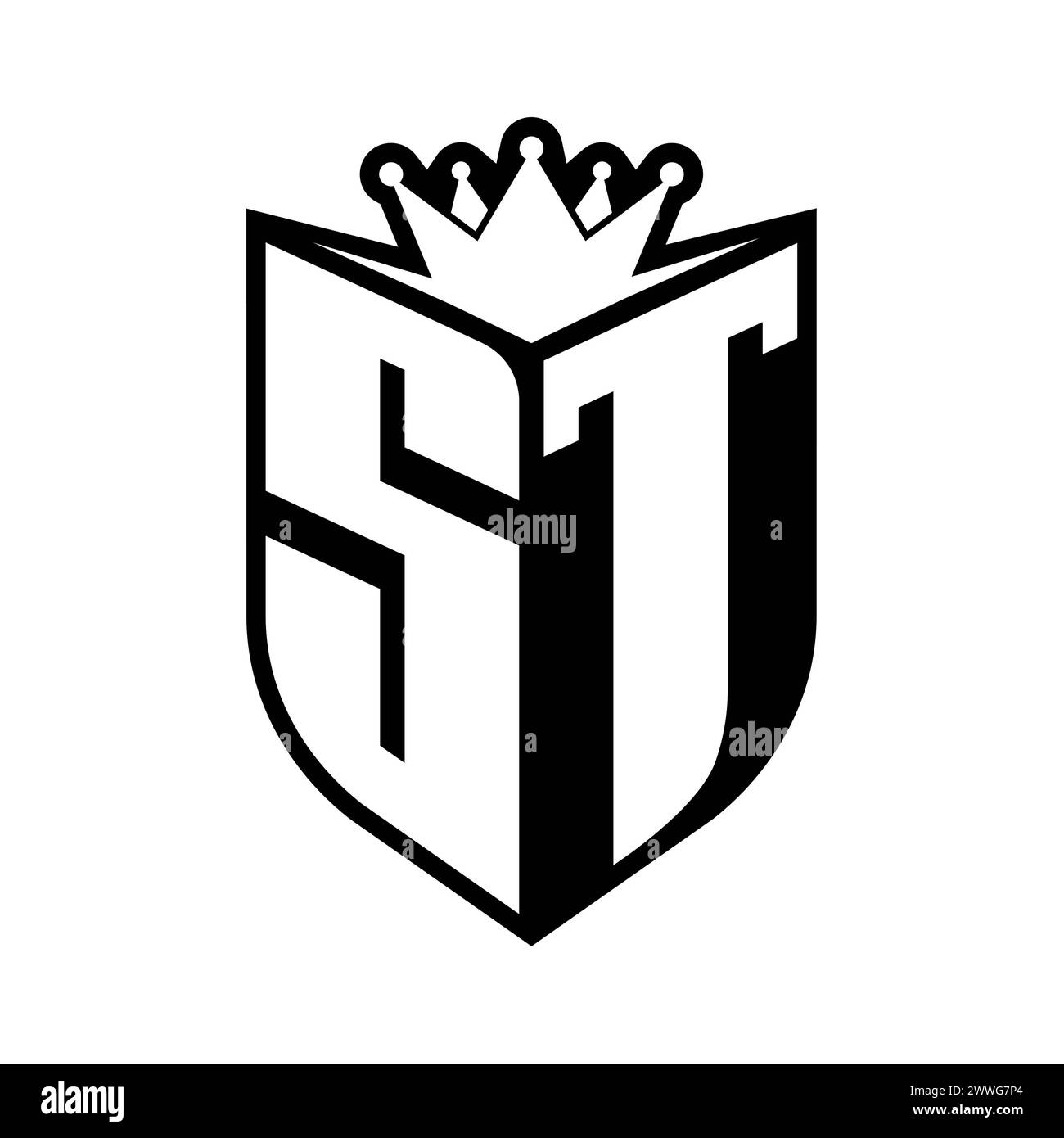 ST Letter bold monogram with shield shape and sharp crown inside shield ...
