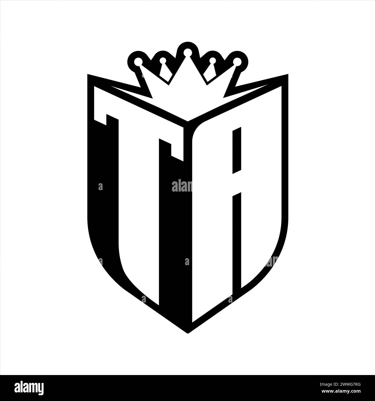 TA Letter bold monogram with shield shape and sharp crown inside shield black and white color ...