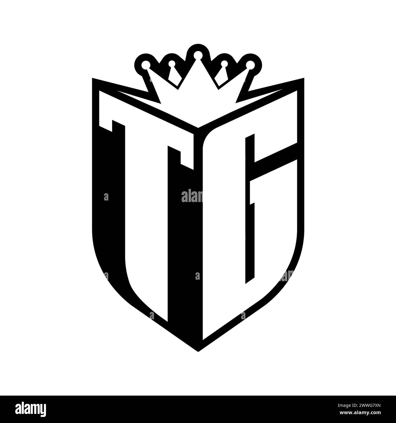TG Letter bold monogram with shield shape and sharp crown inside shield ...