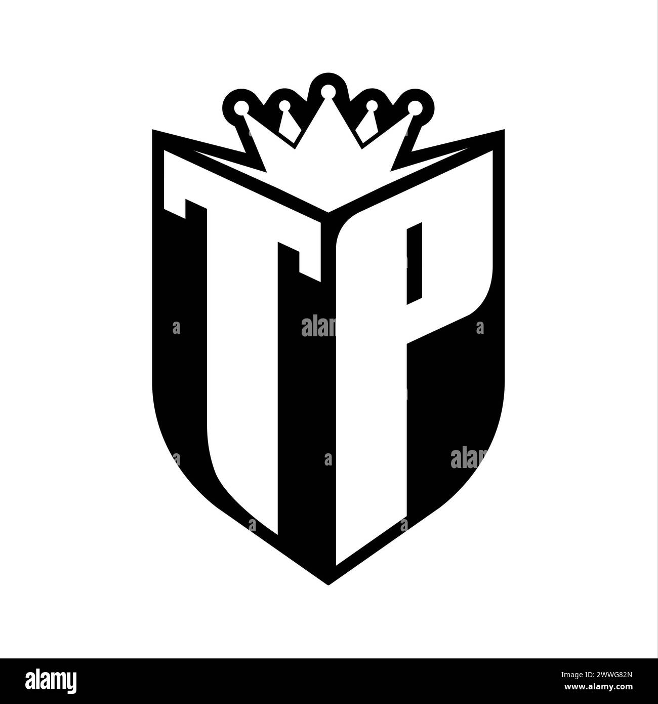 TP Letter bold monogram with shield shape and sharp crown inside shield ...