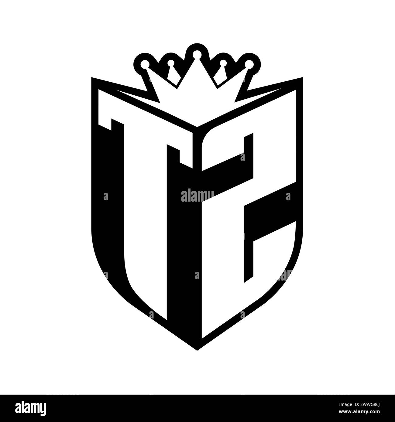 TZ Letter bold monogram with shield shape and sharp crown inside shield ...
