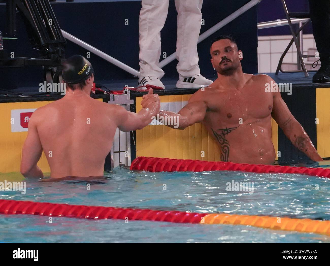 Saint Germain En Laye, France. 23rd Mar, 2024. Florent Manaudou of France and Maxime Grousset of ...