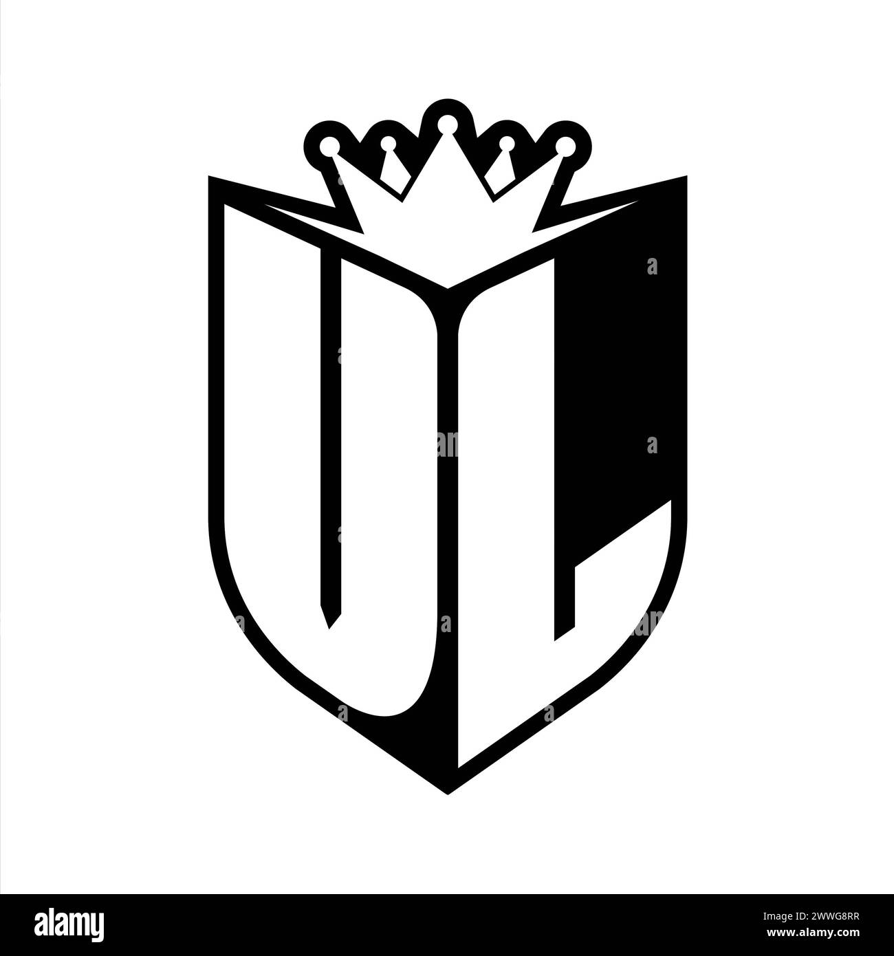 VL Letter bold monogram with shield shape and sharp crown inside shield ...
