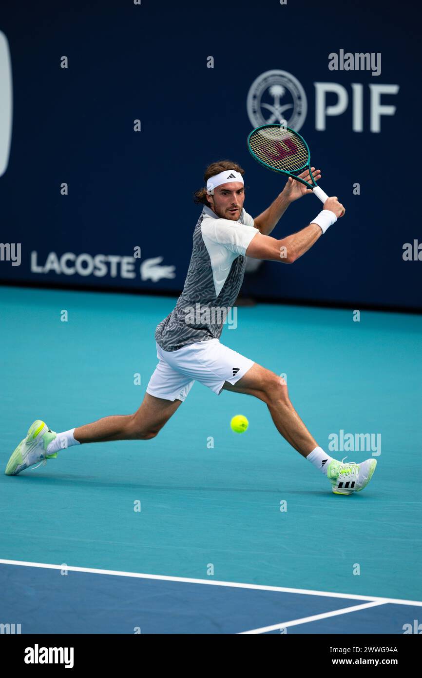MIAMI GARDENS, FLORIDA - MARCH 23: Stefanos Tsisipas of Greece in ...