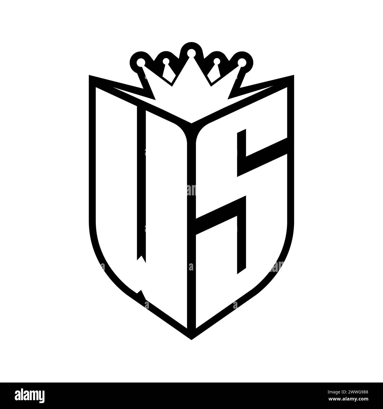 WS Letter bold monogram with shield shape and sharp crown inside shield ...