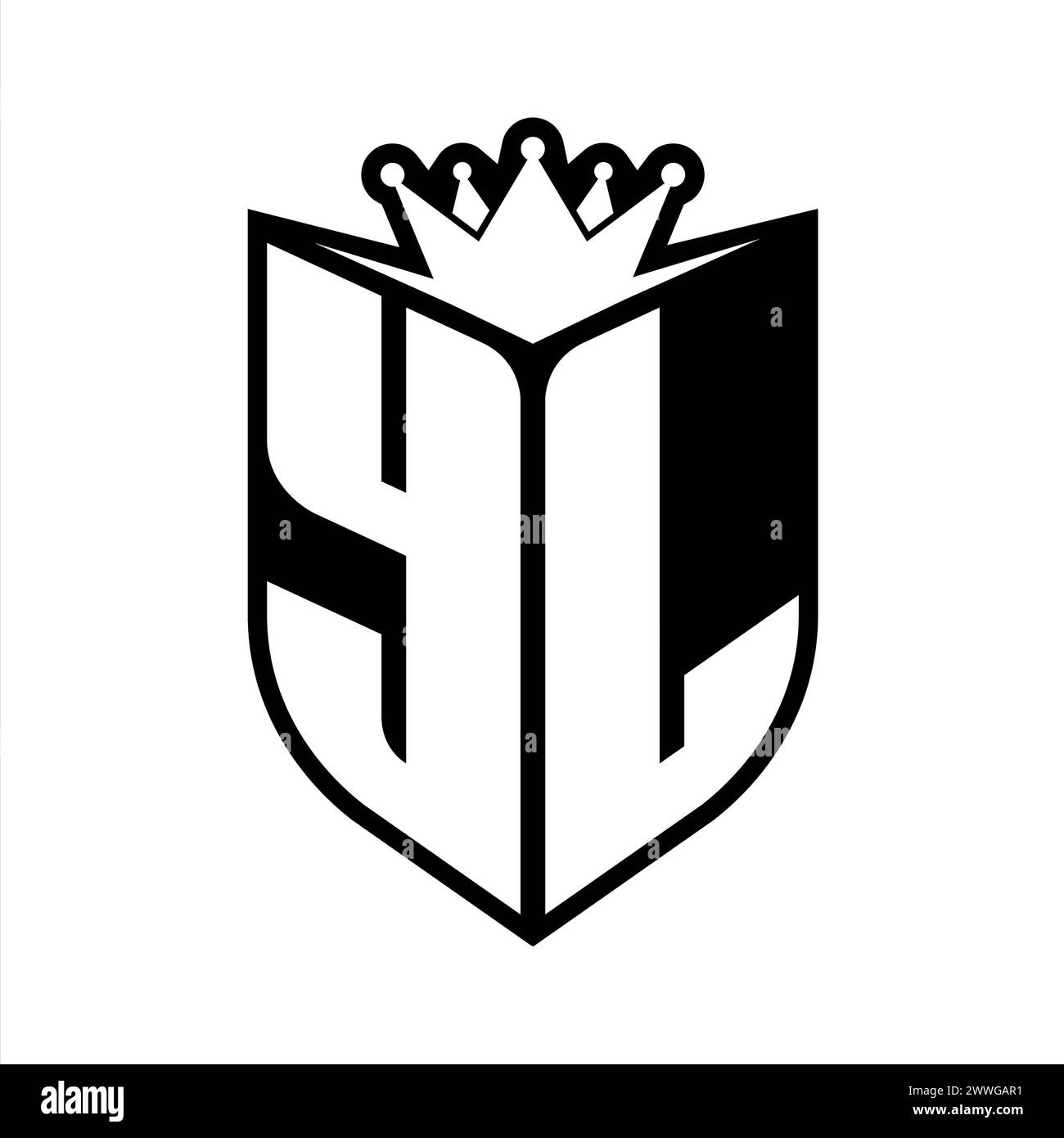 YL Letter bold monogram with shield shape and sharp crown inside shield ...