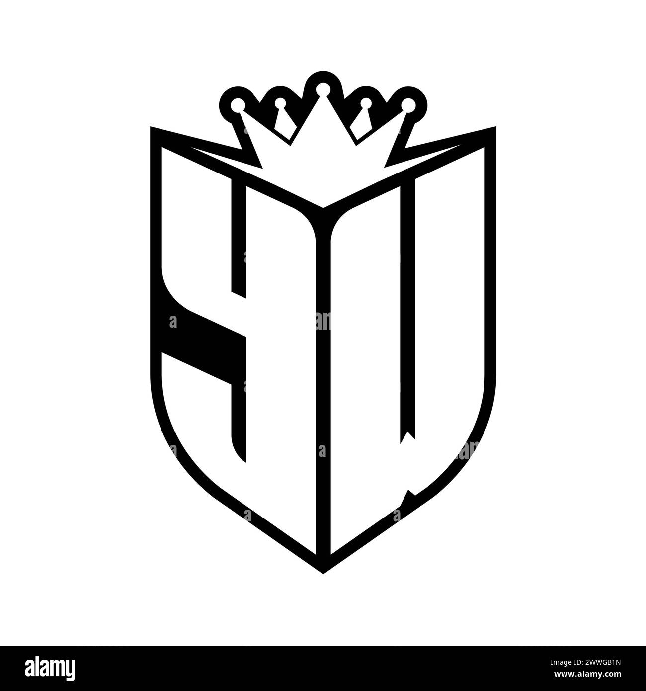 YW Letter bold monogram with shield shape and sharp crown inside shield ...