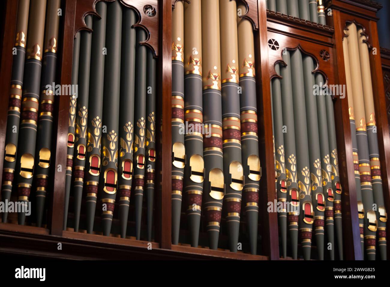 Organ pipes at St Peters Church, Willis Street, Wellington, North ...