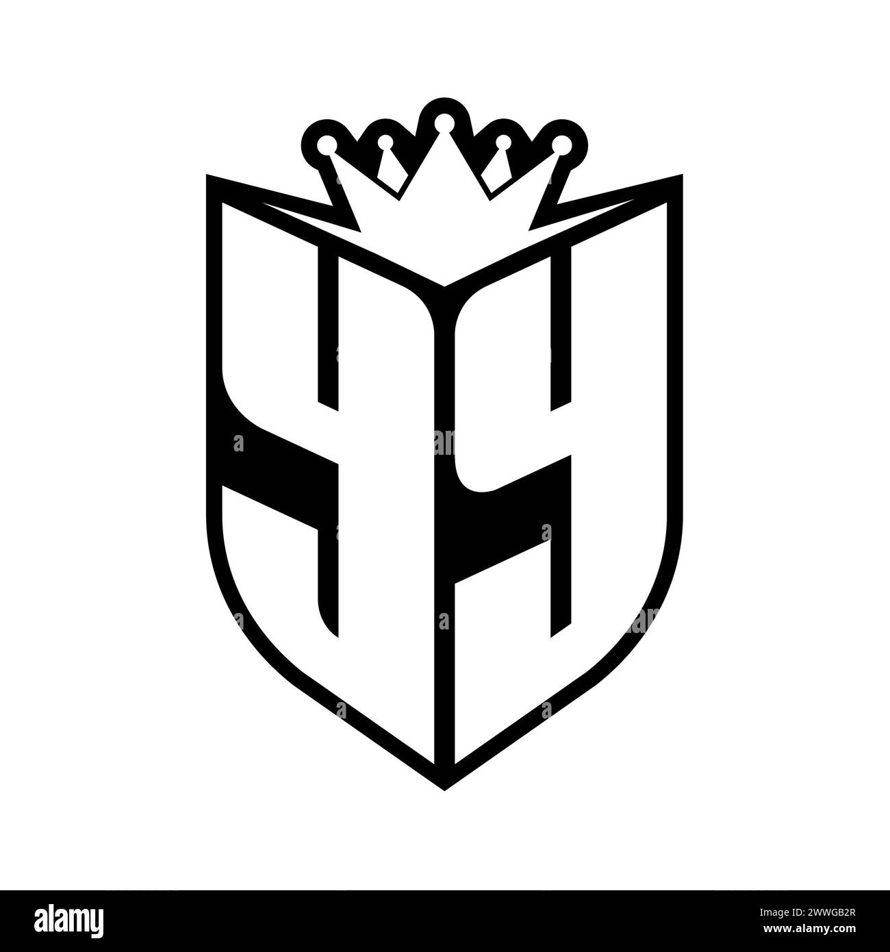 YY Letter bold monogram with shield shape and sharp crown inside shield ...