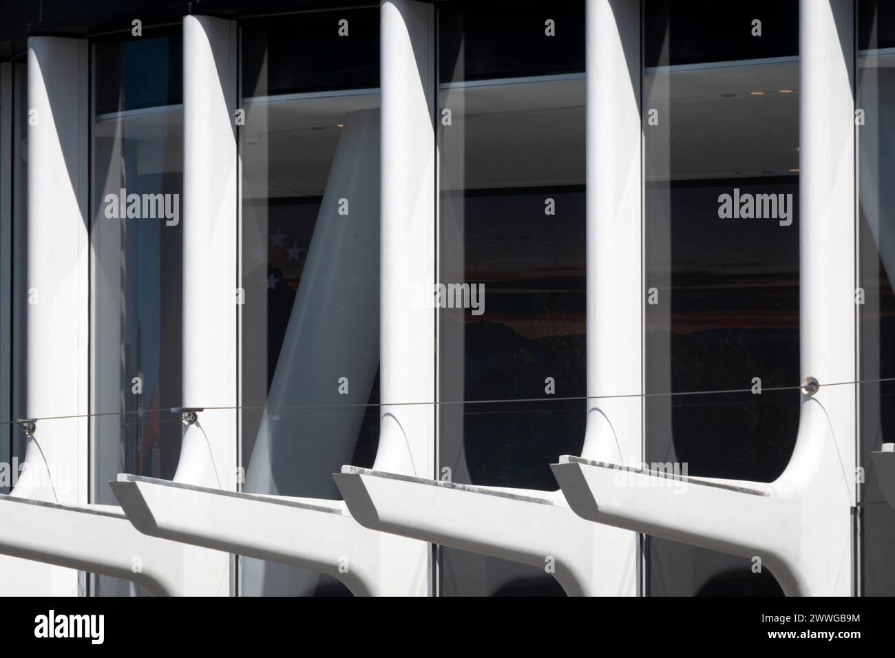 Veranda supports on nearly completed building, Wellington, North Island ...