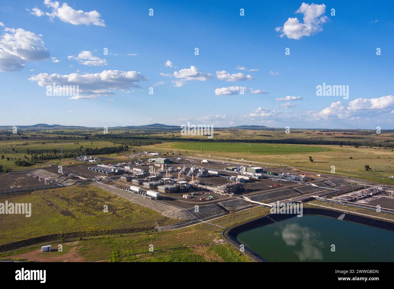 Aerial of SANTOS coal seam gas processing hub north of Wallumbilla in ...