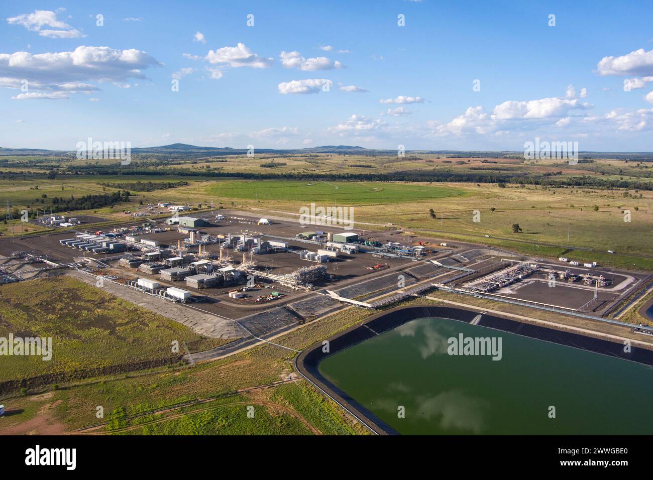 Aerial of SANTOS coal seam gas processing hub north of Wallumbilla in ...