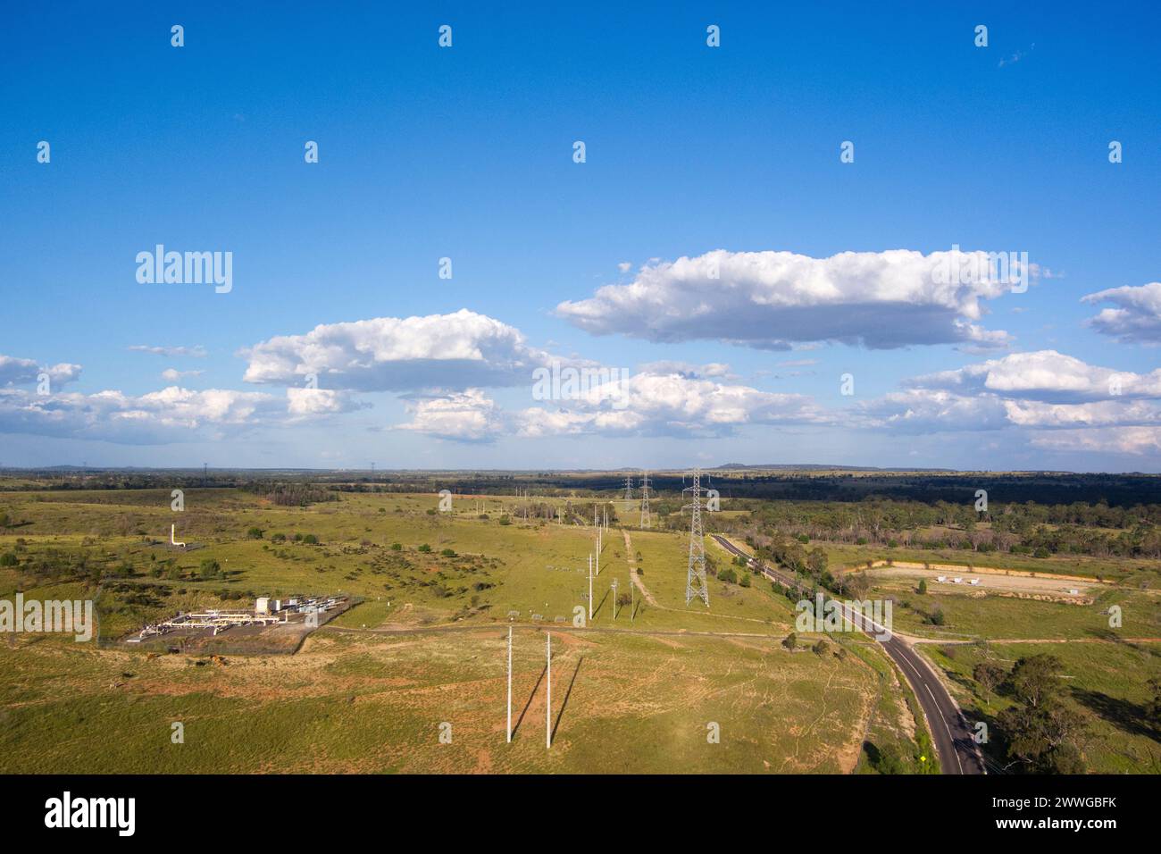 Aerial of SANTOS coal seam gas wells Wallumbilla North locality in the ...