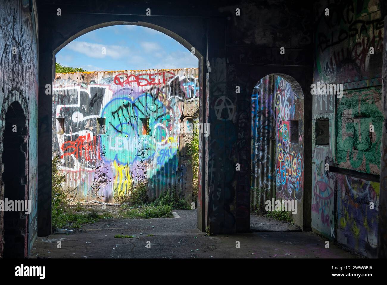 Graffiti covered gun emplacements, Fort Balance, Wellington, North ...