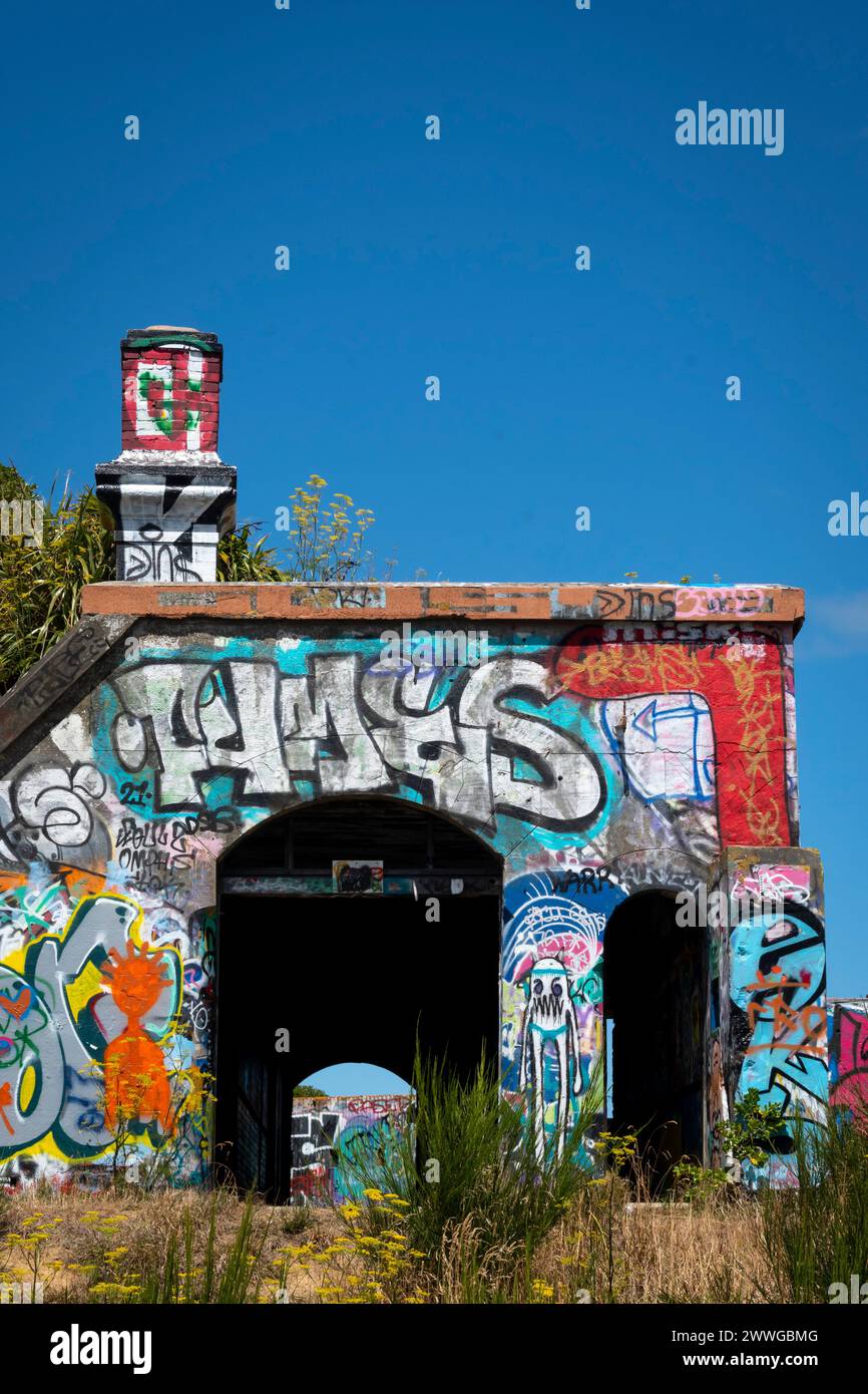 Graffiti covered gun emplacements, Fort Balance, Wellington, North ...