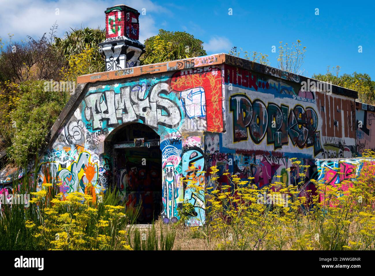 Graffiti covered gun emplacements, Fort Balance, Wellington, North ...