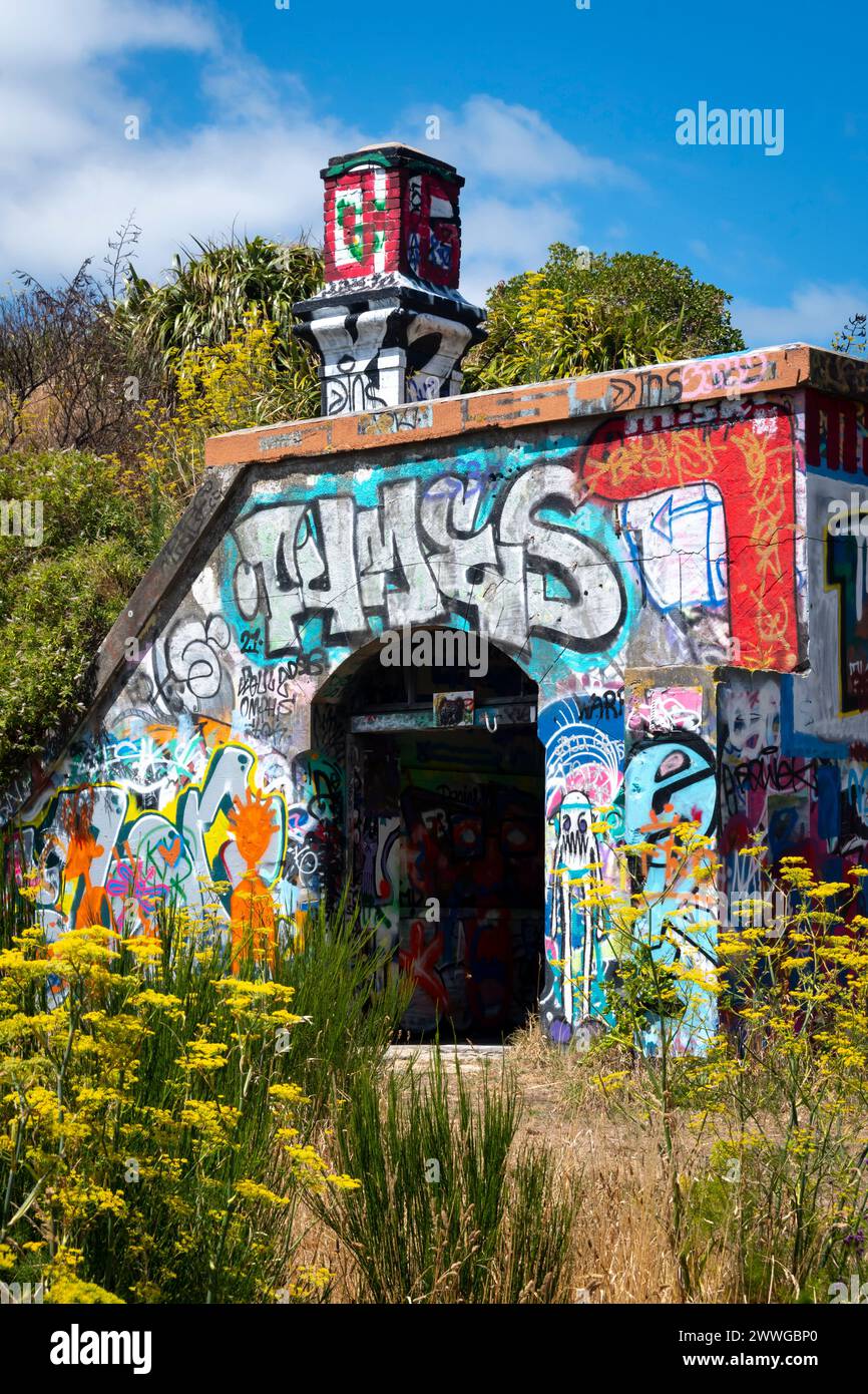 Graffiti covered gun emplacements, Fort Balance, Wellington, North ...