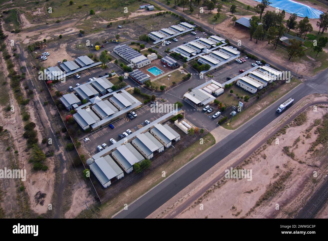 Aerial of Eastwood Camp accommodation Miles Queensland Australia Stock ...