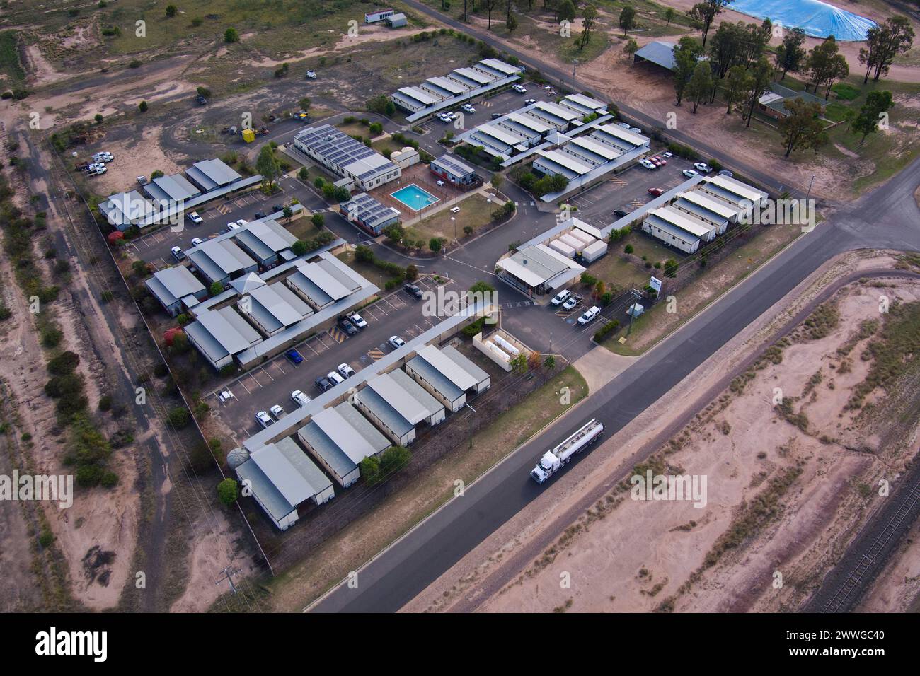 Aerial of Eastwood Camp accommodation Miles Queensland Australia Stock Photo - Alamy
