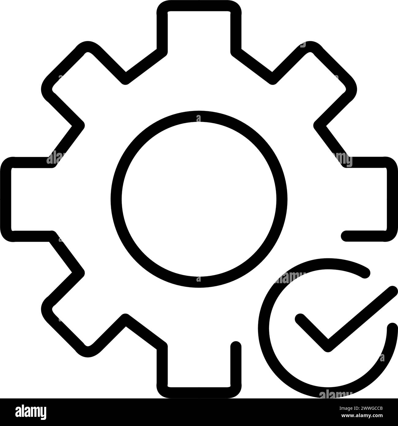 Cogwheel and checkmark. Completion and approval of tasks ...