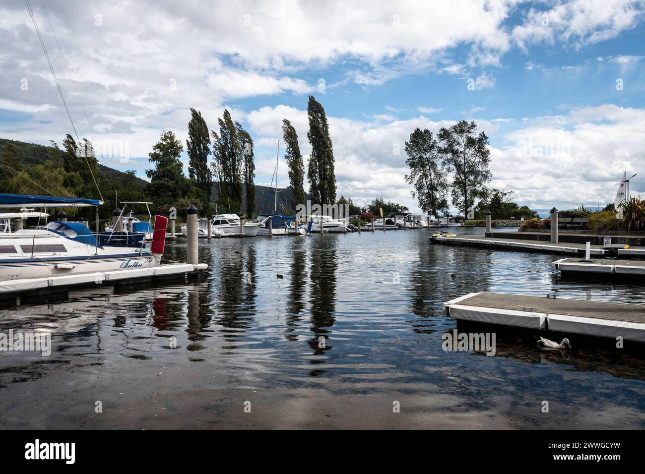 Boating marina, Kinloch, Lake Taupo, North Island, New Zealand Stock ...