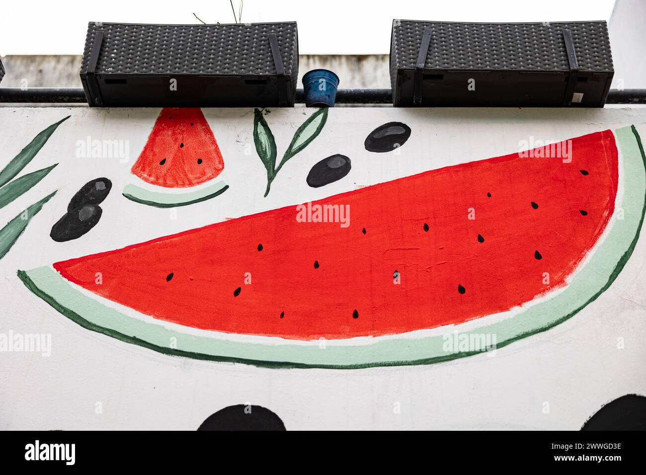 Munich, Germany. 23rd Mar, 2024. Watermelon, olives, Palestine Mural on ...