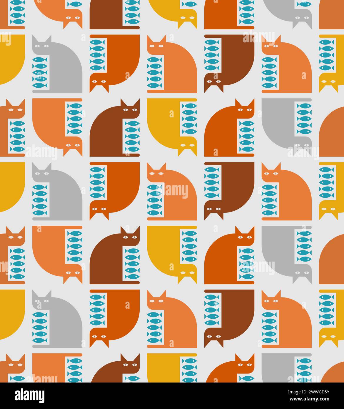 Cat and fish pattern seamless. Fish inside cat background. Baby fabric ...