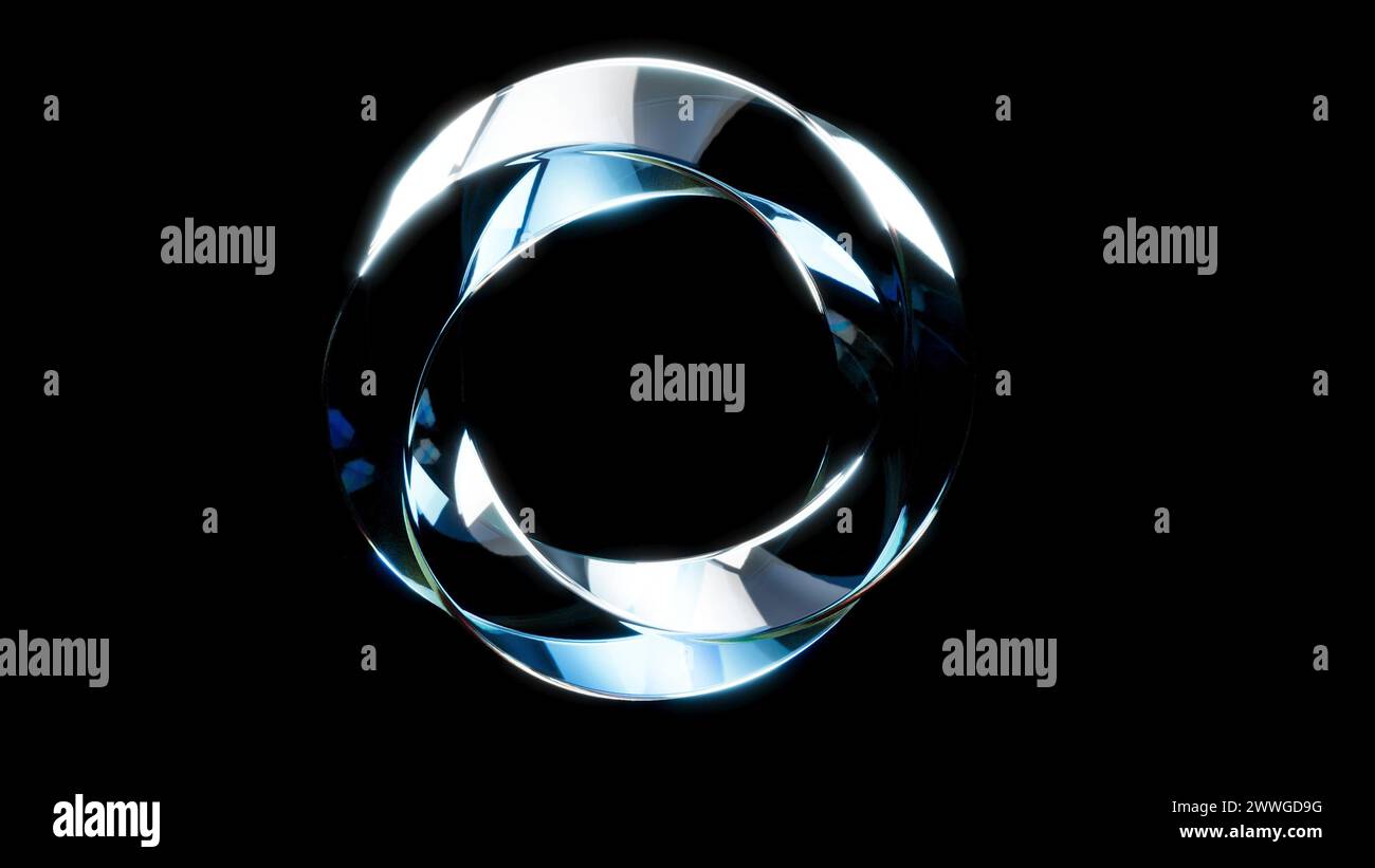 A white and blue glass ring on black back light reflection refraction ...