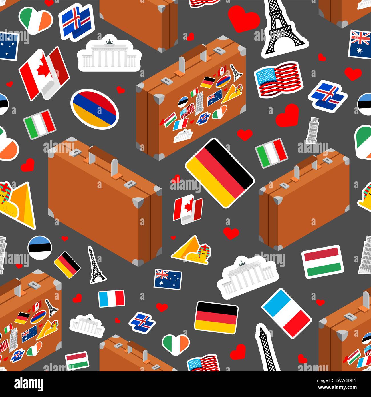 Travel suitcase retro pattern seamless. Leather vintage travel suitcase ...