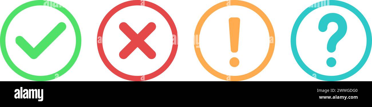Collection of check mark, exclamation point, question mark and X or ...