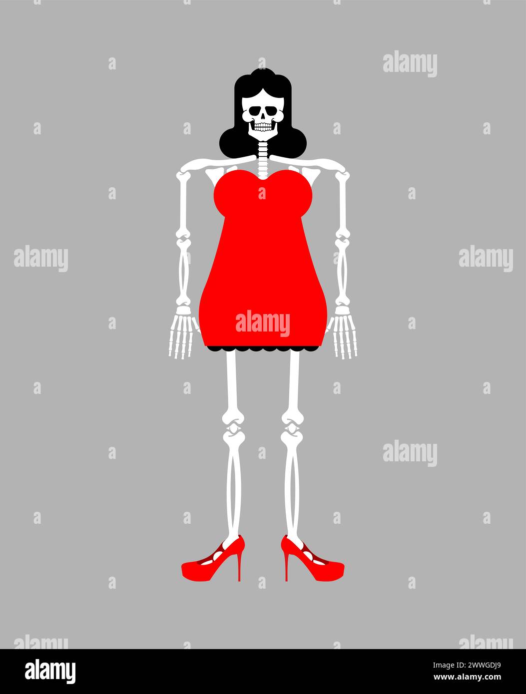 Female skeleton in dress. Bones, skull and women's dress Stock Vector ...
