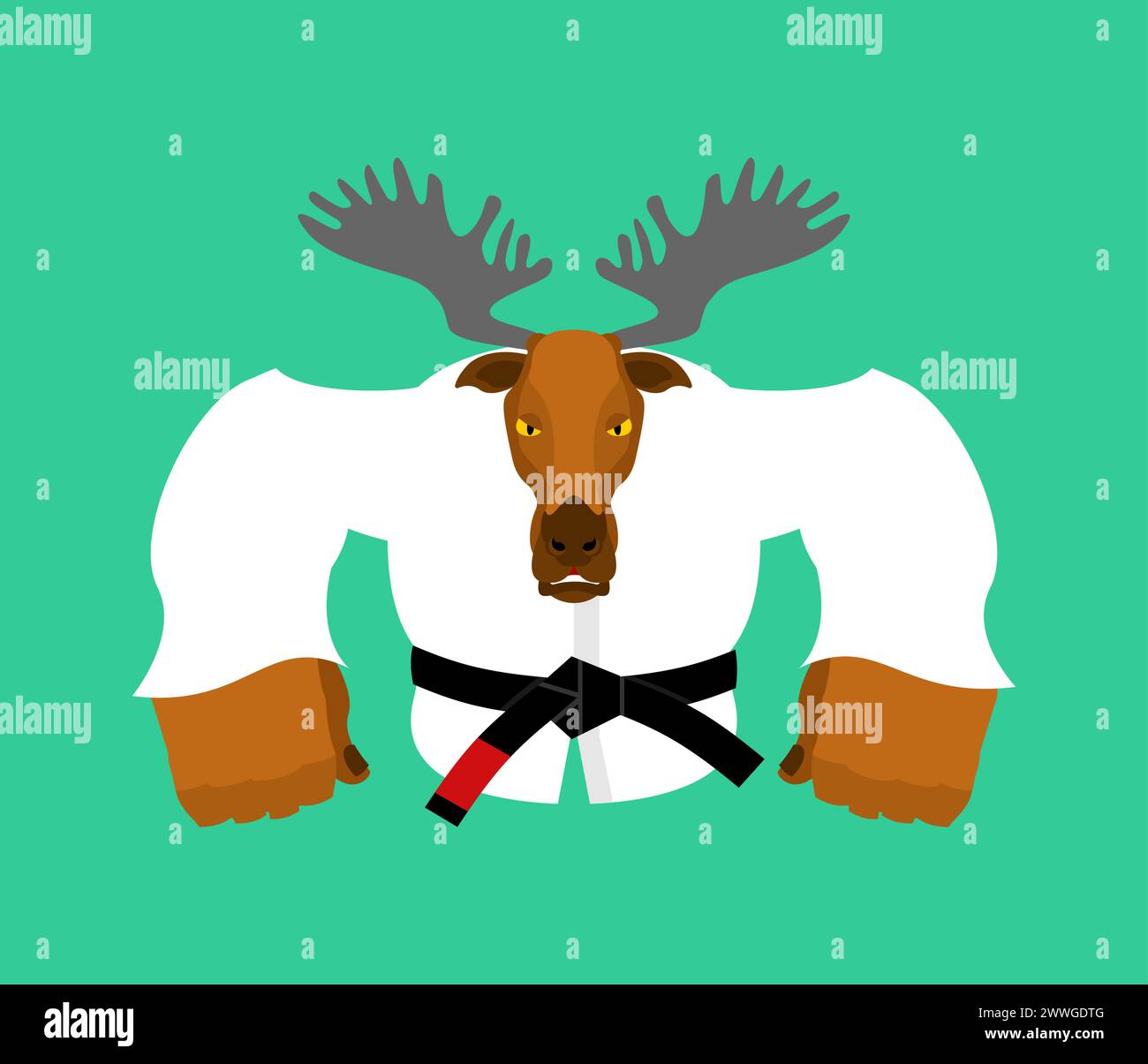 Deer in judo kimono. Karate Elk mascot. Angry sport animal Stock Vector ...