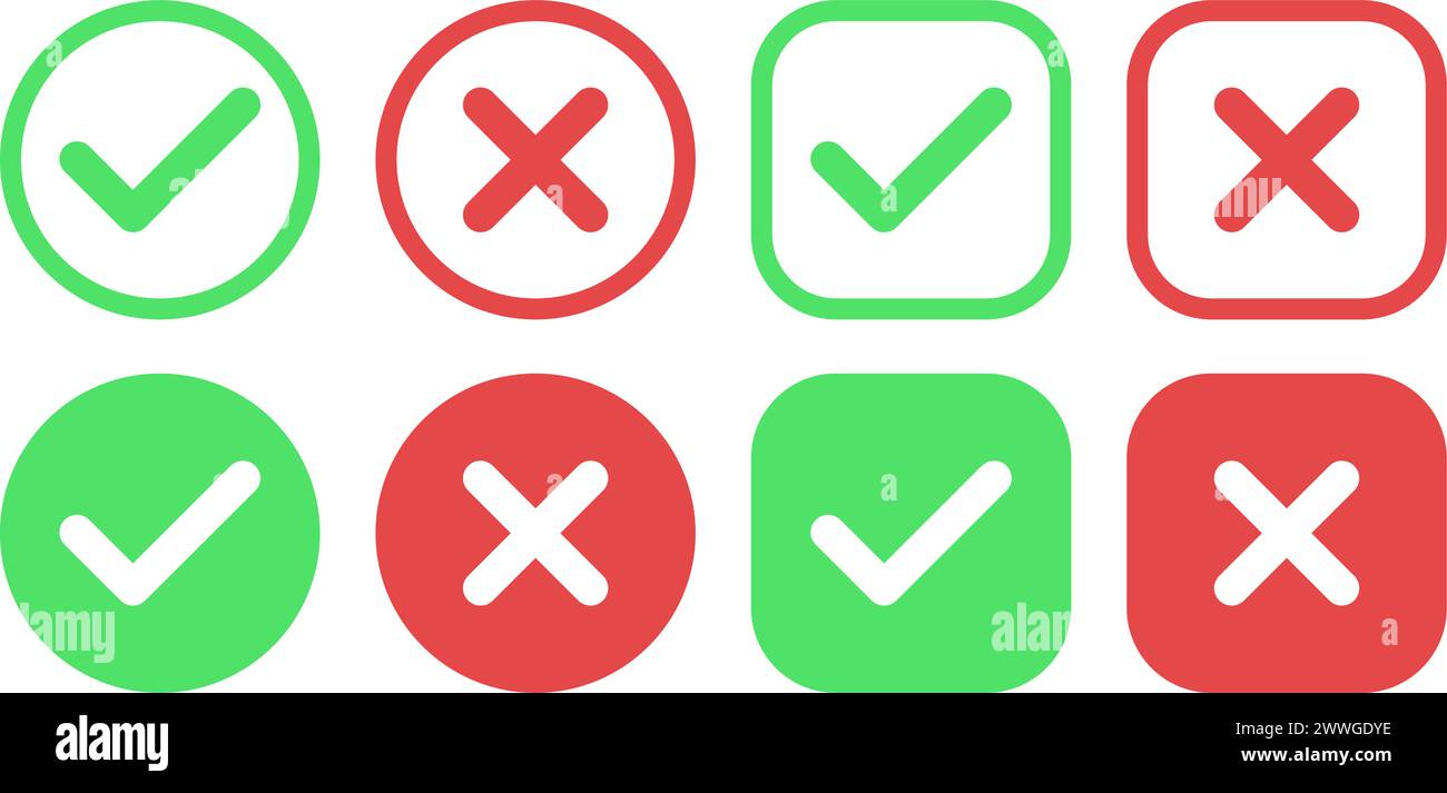 Collection of check mark and cross flat icons for web design or page ...