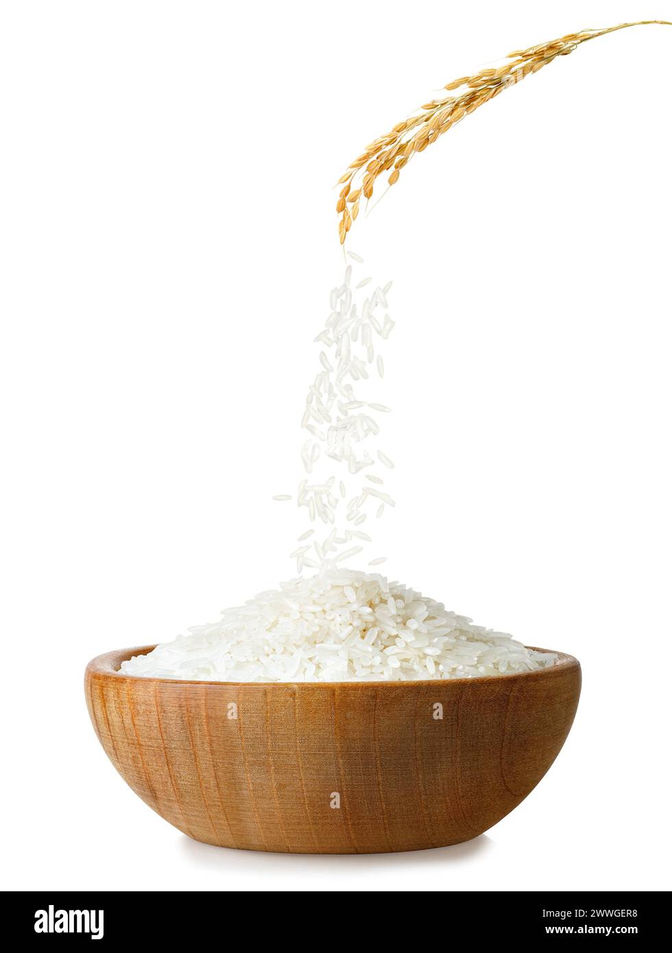 rice falling from ear in bowl isolated on white background Stock Photo ...