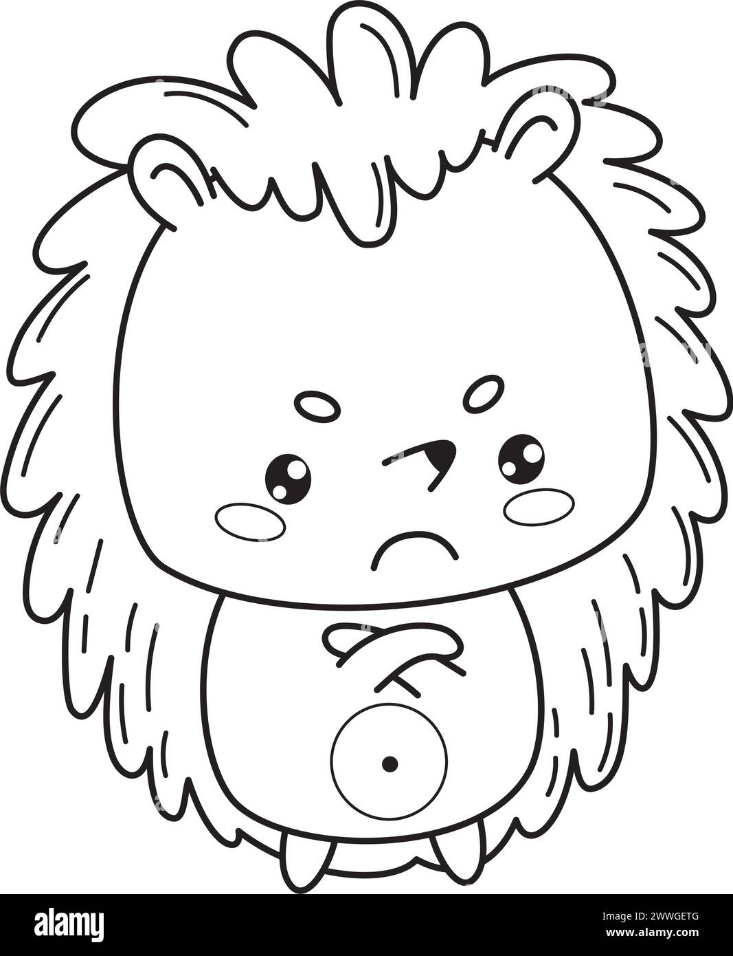 Disgruntled angry hedgehog. Vector illustration. Funny outline ...