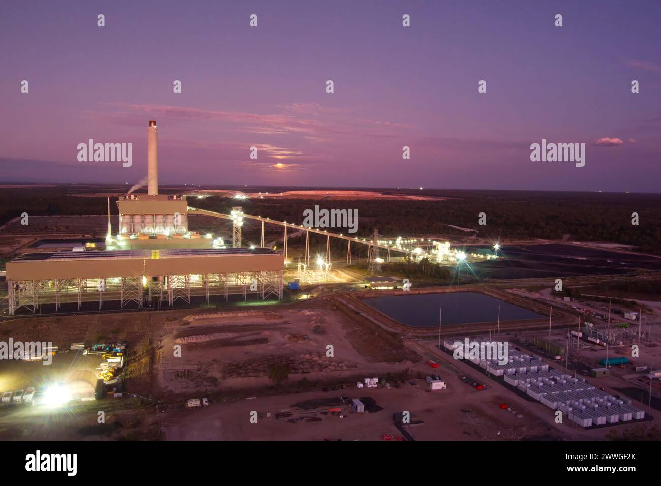 Aerial of the Kogan Creek Power Station energy hub with a big battery ...