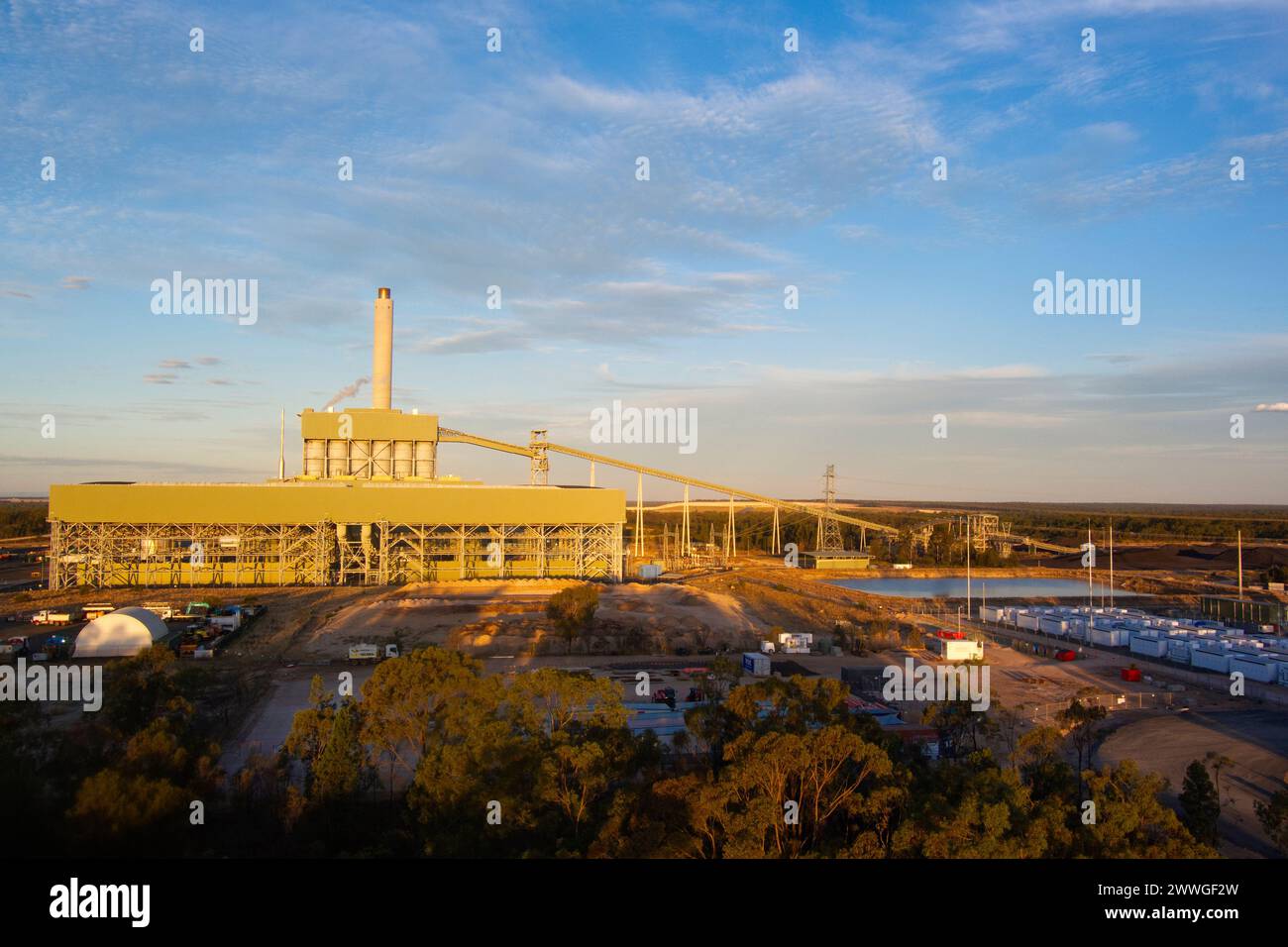 Aerial of the Kogan Creek Power Station energy hub with a big battery ...