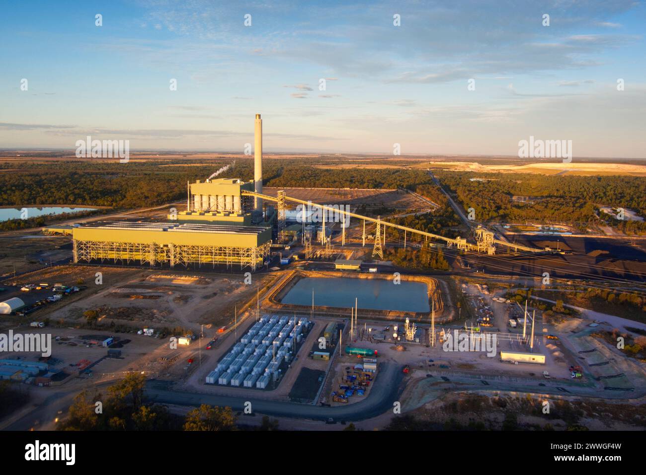 Aerial of the Kogan Creek Power Station energy hub with a big battery ...