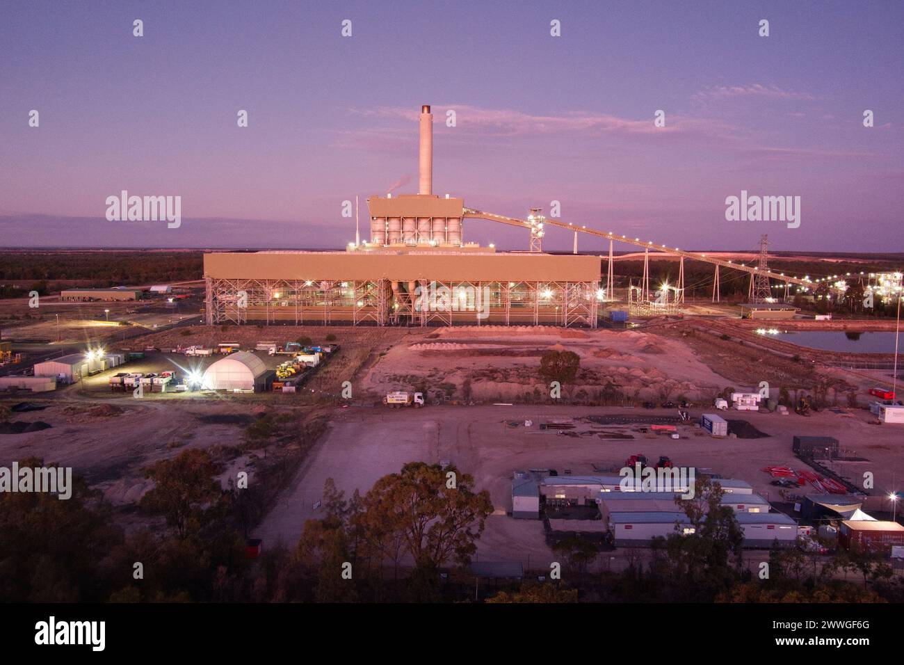 Aerial of the Kogan Creek Power Station energy hub with a big battery ...
