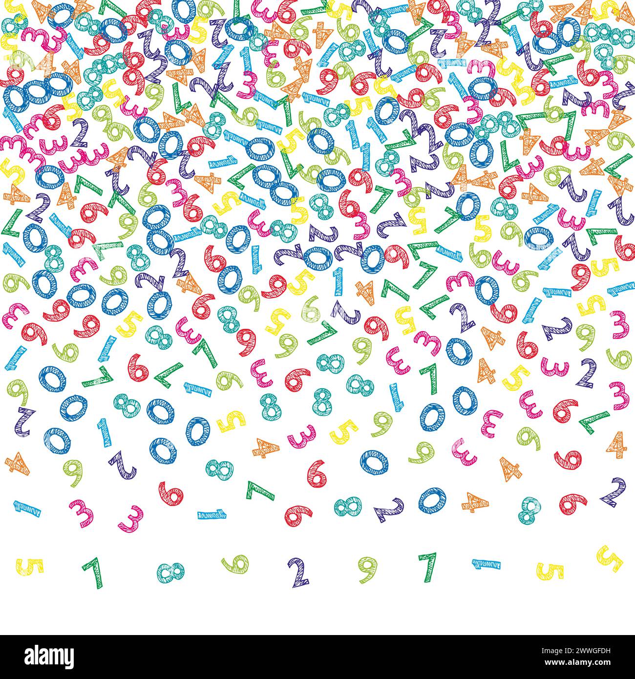 Falling colorful sketch numbers. Math study concept with flying digits ...