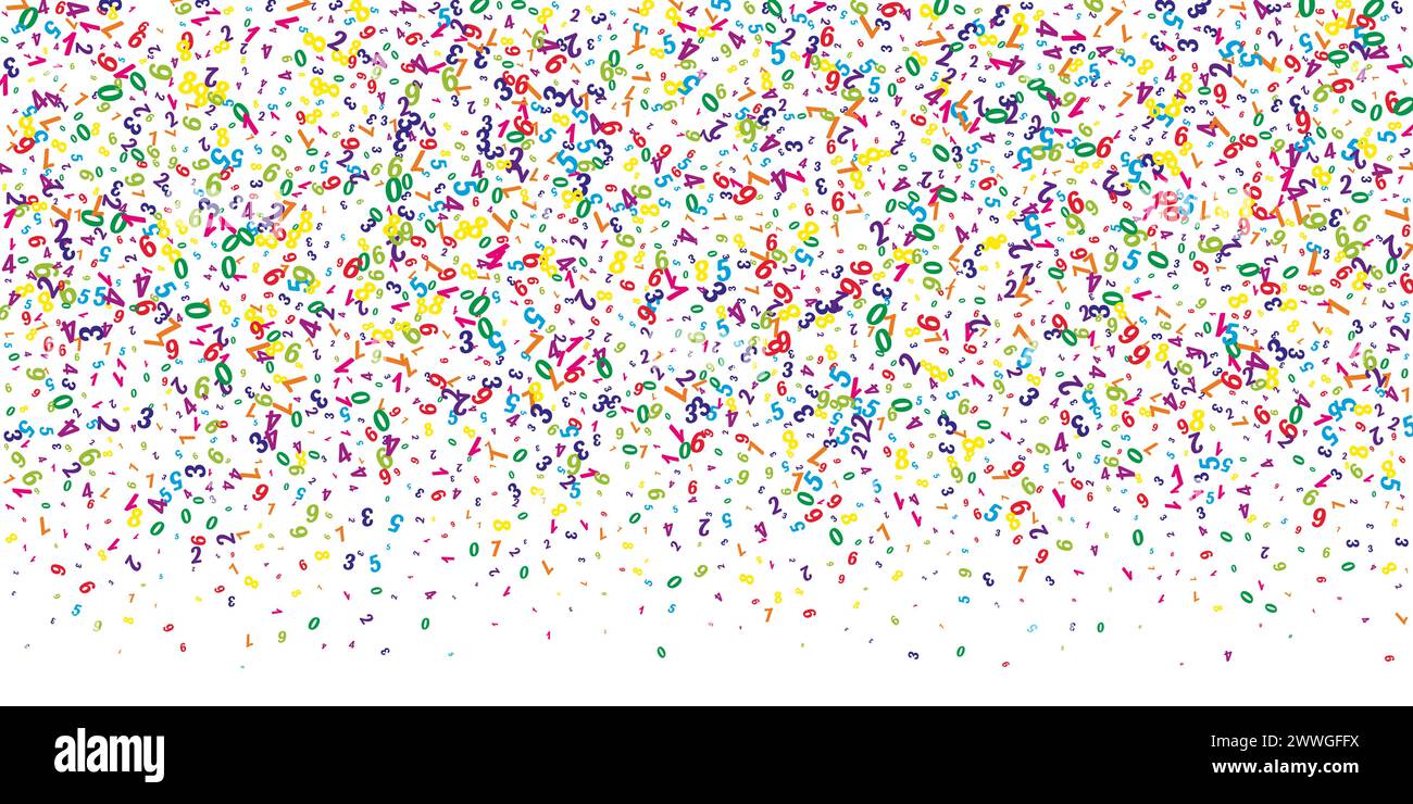 Scattered numbers. Colorful childish digits flying chaotic. Back to ...