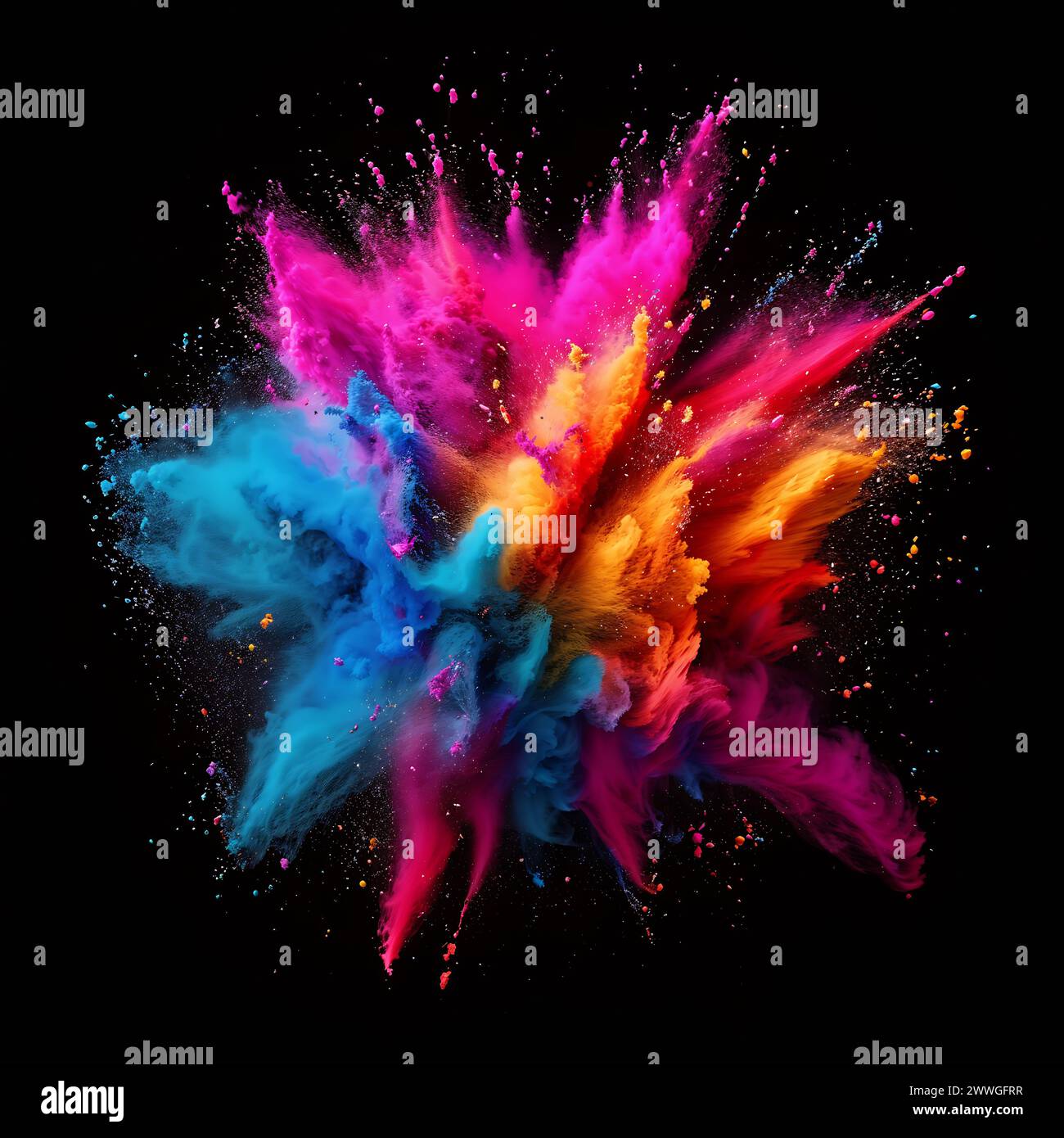 Colorful powder explosion on black background. Vibrant particle burst ...